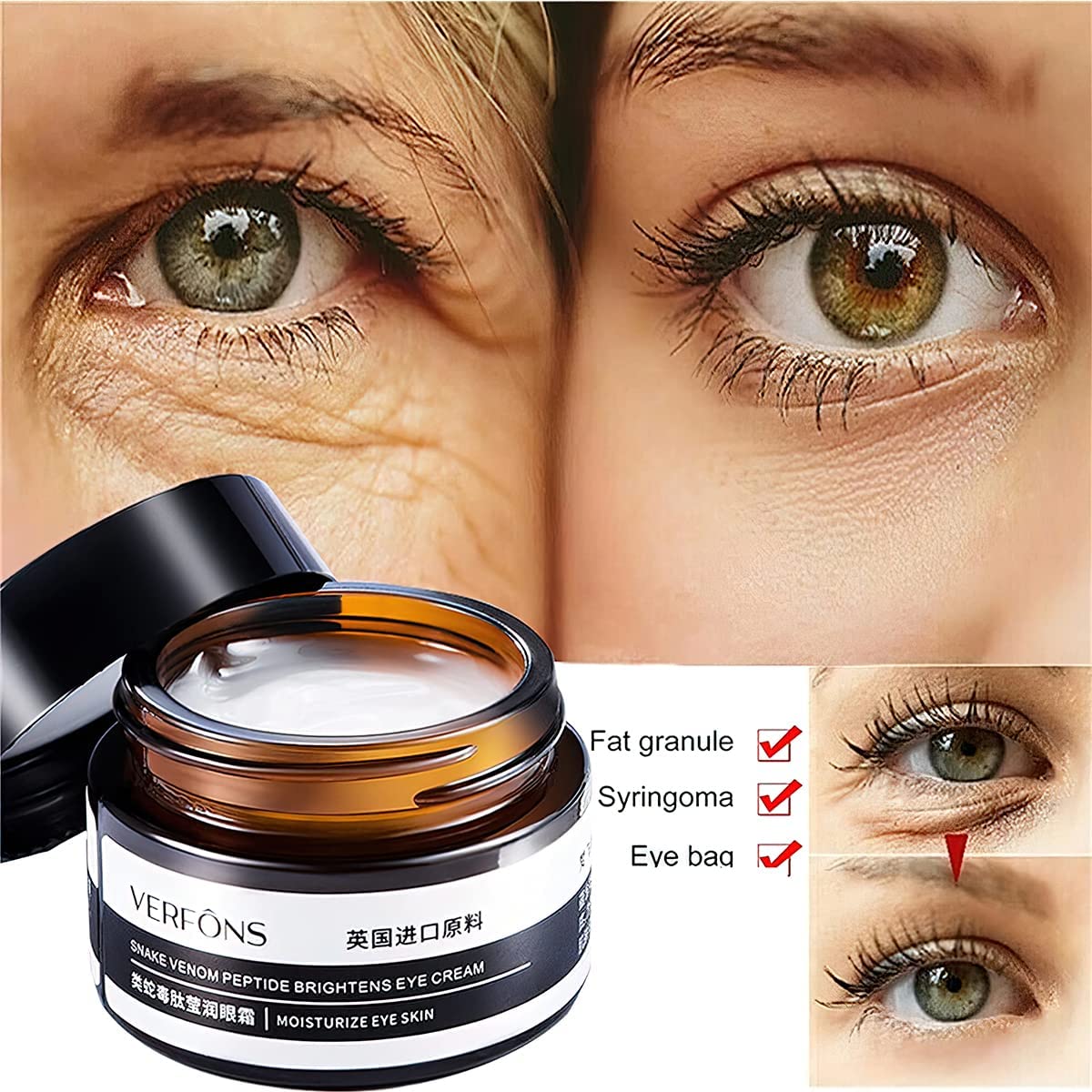Verfons Snake Venom Firming Eye Cream - Anti-Aging, Reduces Bags & Wrinkles, 1.05 Fl Oz