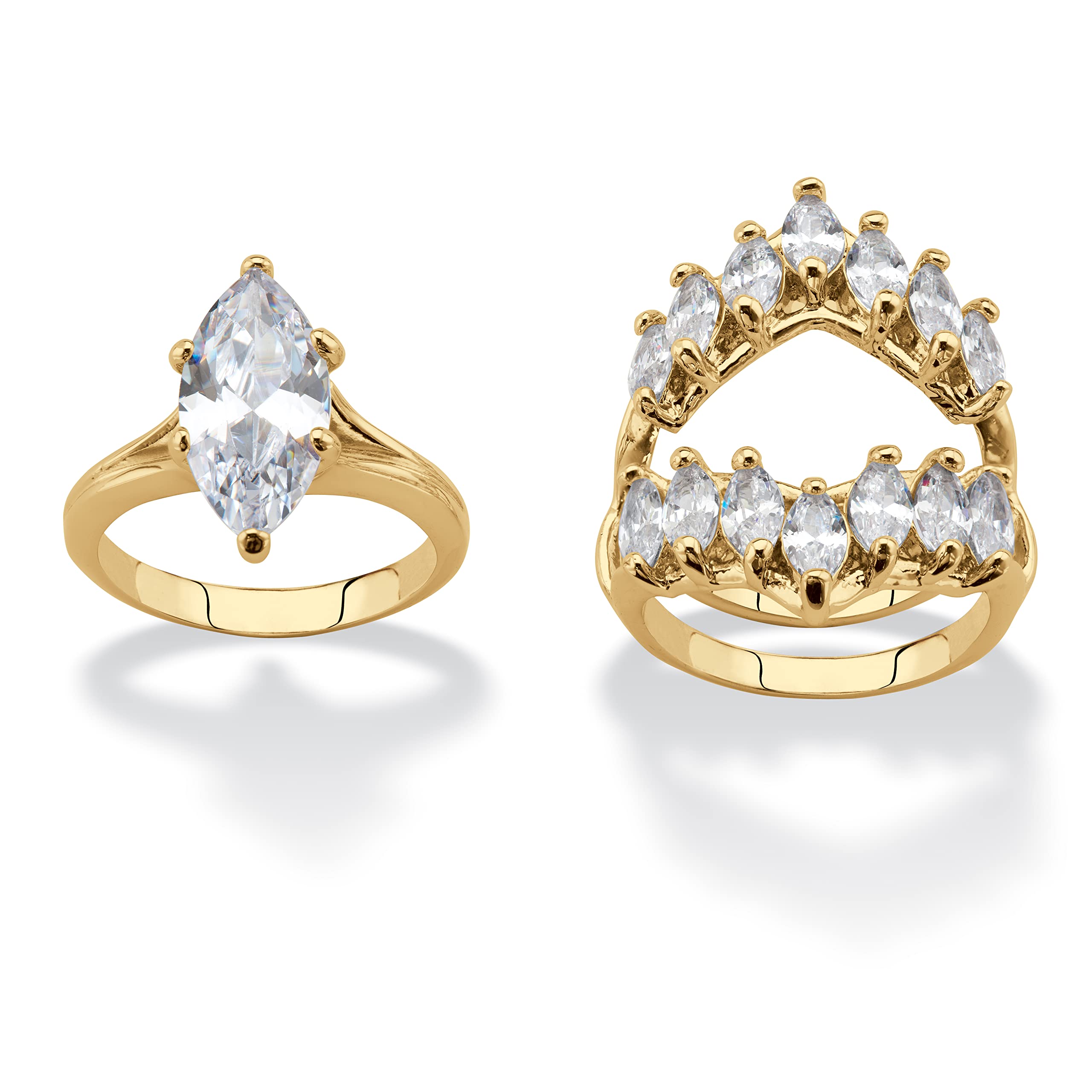 PalmBeach Goldtone or Silvertone Marquise Cut Cubic Zirconia Jacket Bridal Ring Set Size 7
