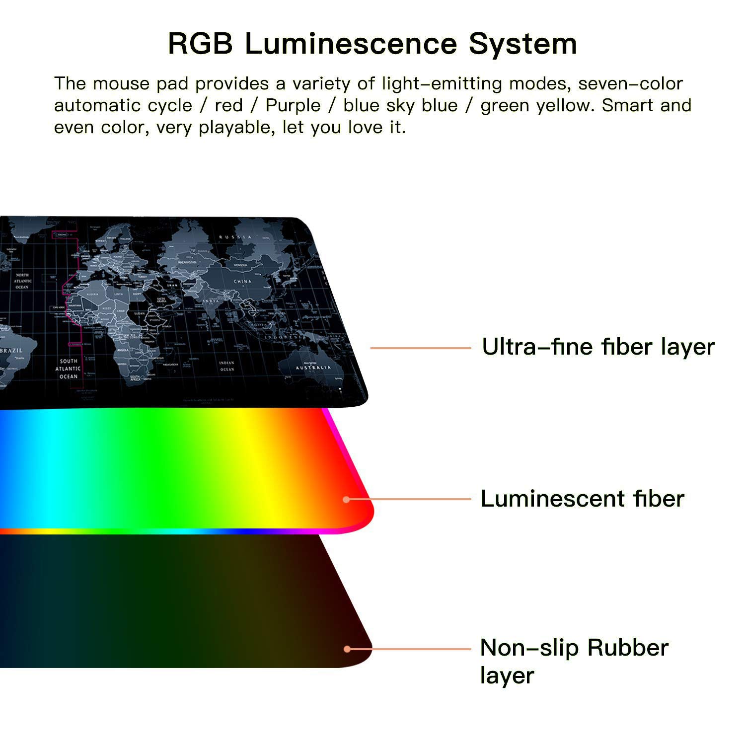 LED World Map Gaming Mouse Pad|Extended RGB Gaming Mouse Mat|LED Animated Mouse Pad w/Waterproof Surface-Anti-Slip Base-10 Colors& 4 Modes-31.5x11.8X 0.16(World Map)