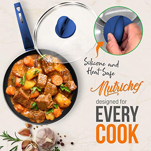 NutriChef 12-Pc Blue Nonstick Cookware Set - Professional Pots & Pans with Durable Coating, All Cooktops Compatible, Including Induction