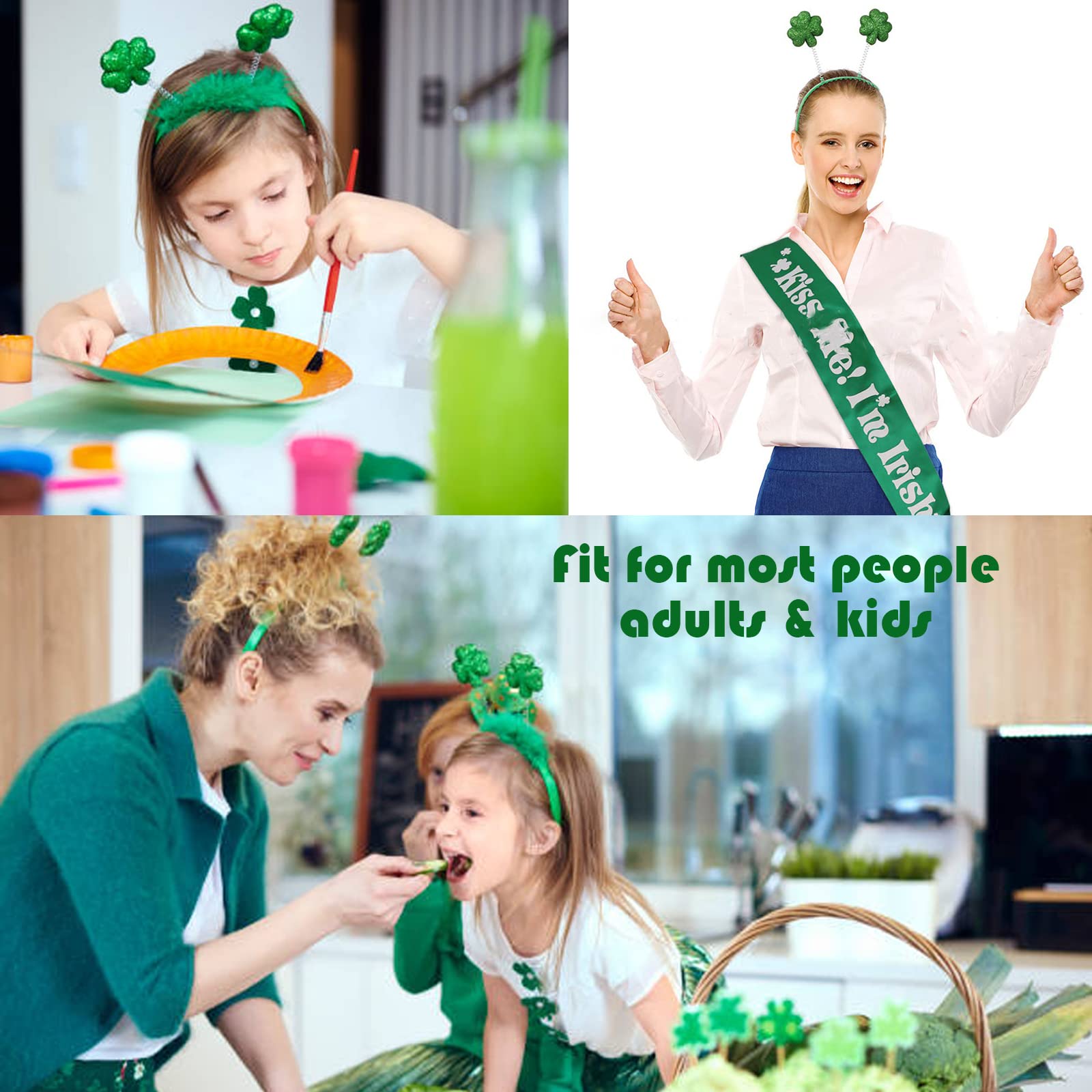 SEIHDHIK 6 Pack St. Patrick's Day Headbands, Green Irish Shamrock Head Band, Saint Patrick's Day Accessories for Women Men St Patricks Day Party Decorations
