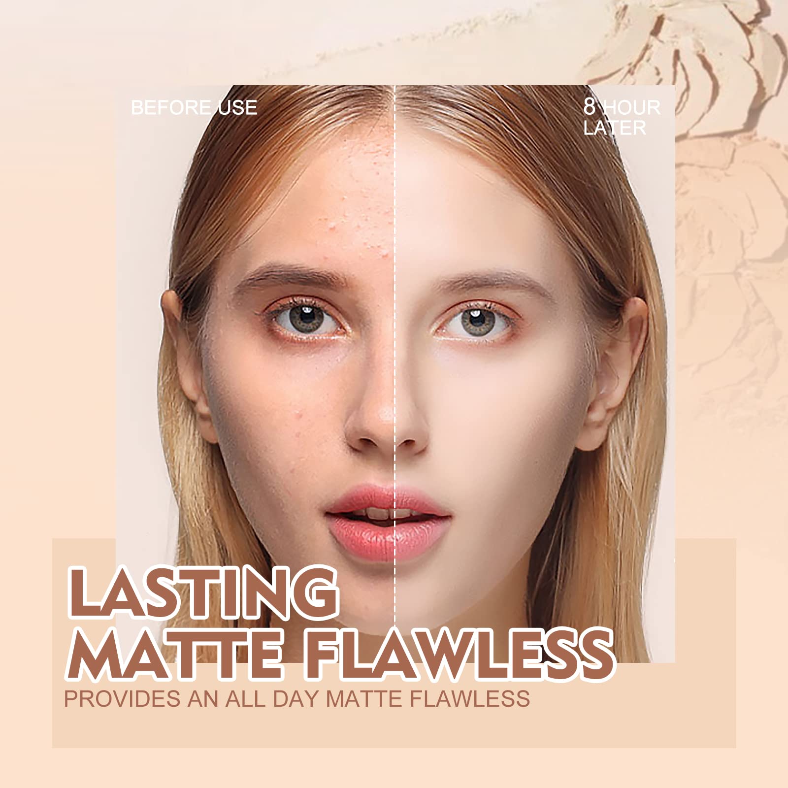 SACE LADY 2Pcs Face Make Up Set, Flawless Matte Foundation and Oil Control Pressed Powder, Lasting Coverage Waterproof Natural Cosmetics Kit