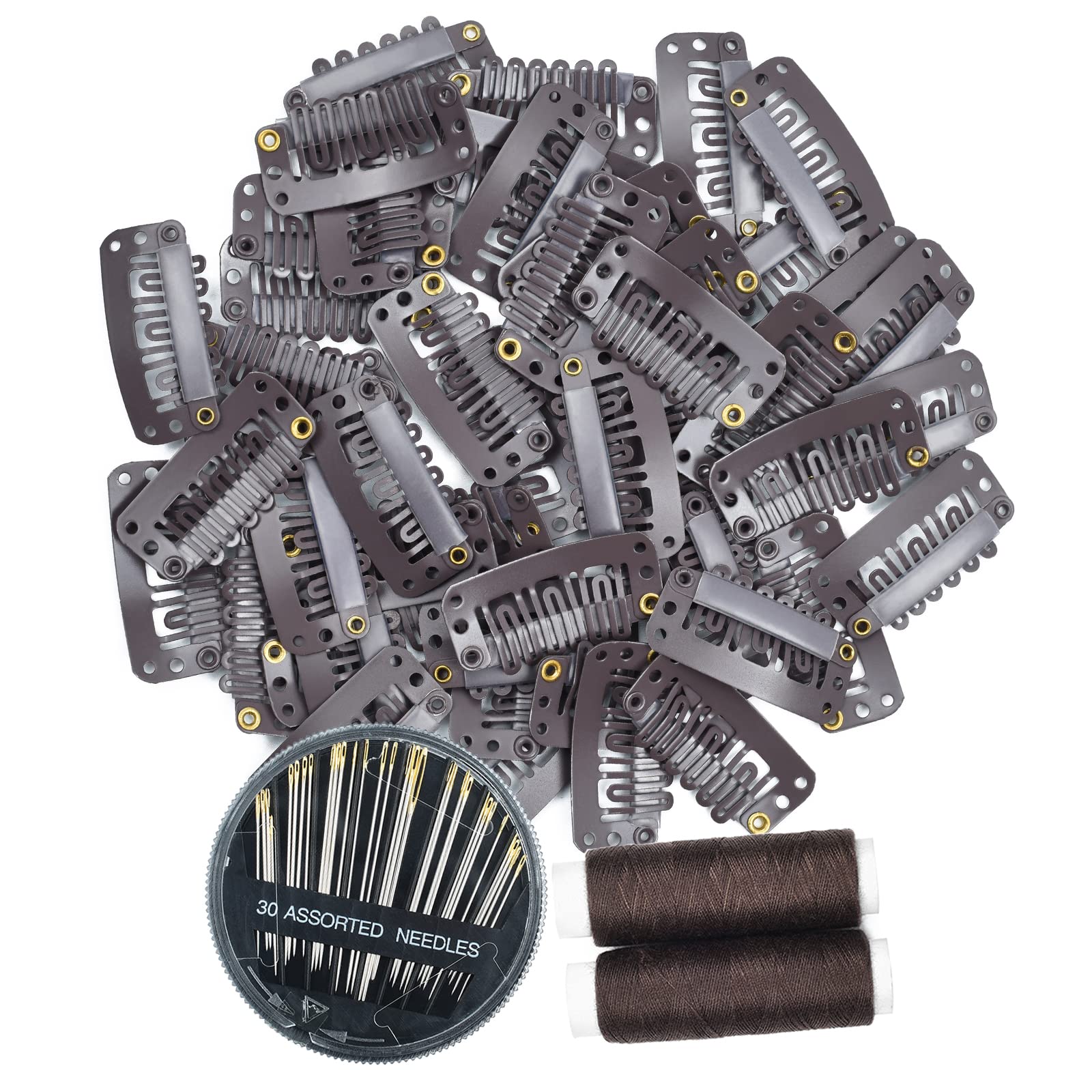ROSEBUD 50Pcs Wig Clips 32mm Snap Clips For Hair Extension Tools U-Shape 6 Teeth Hair Extensions Clip Black