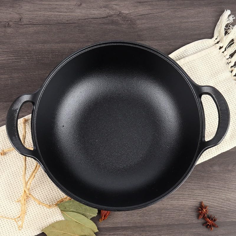 VONOTO Cast Iron Wok with Handles, Cast Iron Grilling Wok, Cast Iron Wok (8" inch)