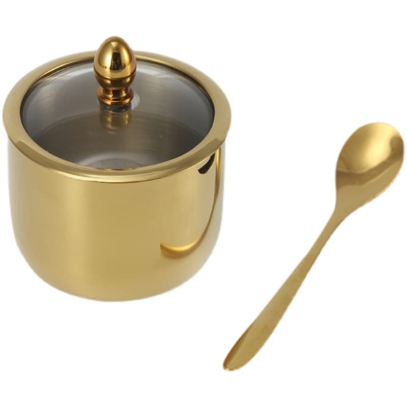 Mozacona Gold Stainless Steel Sugar Bowl Spice Jar Seasoning Pot Storage with Lid Spoon