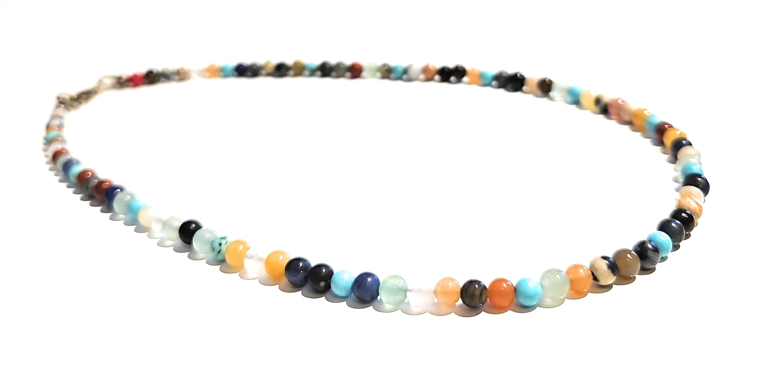Rainbow Chakra Beaded Gemstone Necklace, Mixed Gemstone Choker, Real Gemstones, Crystal Beaded Choker Necklace, Layering Necklace, Gift for Her Blue 16 Inches