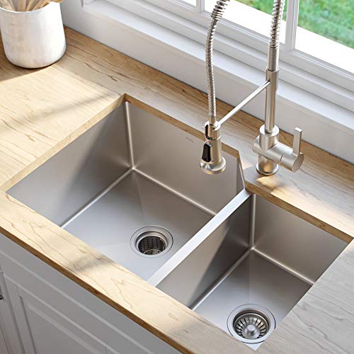 KRAUS Standart PRO 32-inch 16 Gauge Undermount 60/40 Double Bowl Stainless Steel Kitchen Sink, KHU123-32