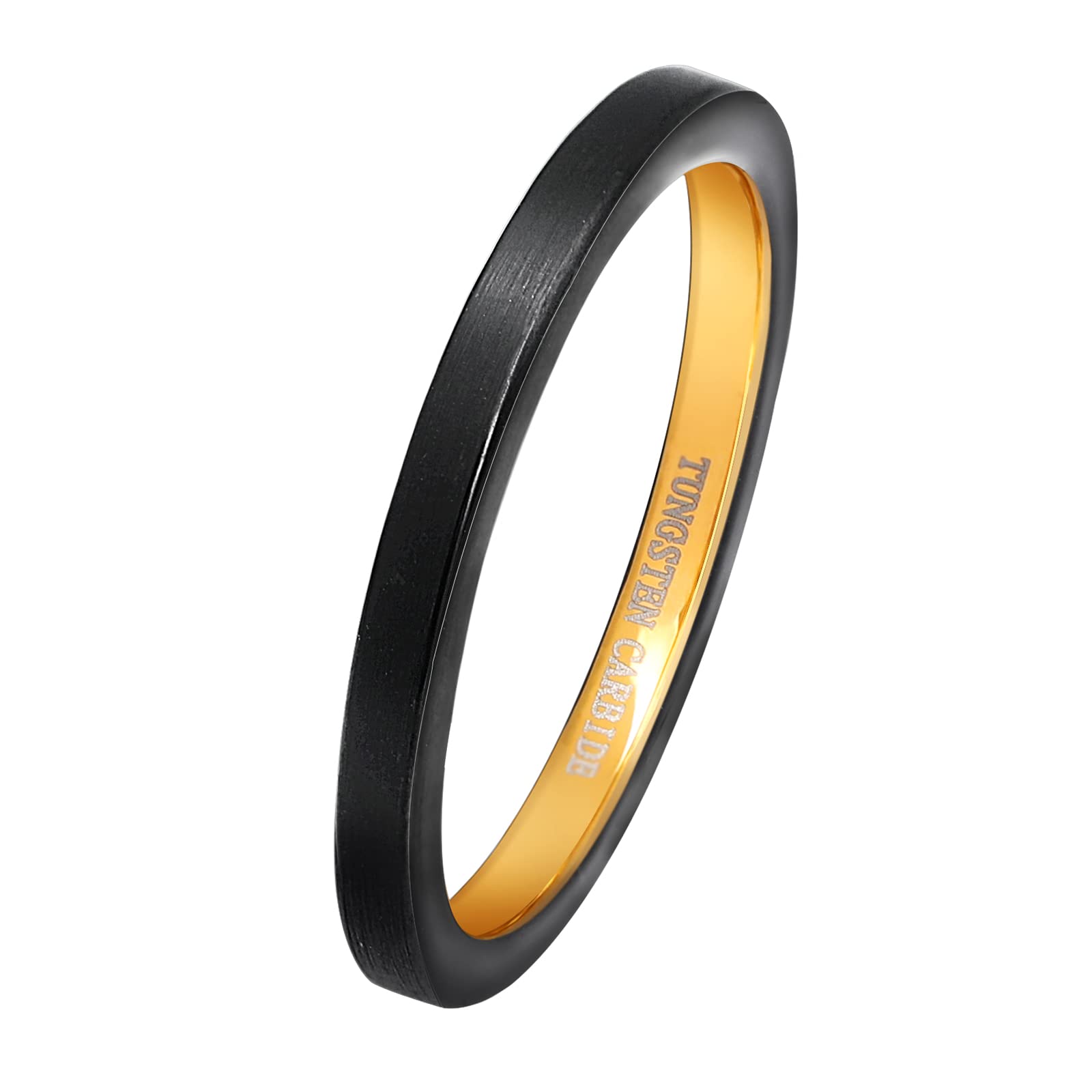 Phyonio 2mm Tungsten Carbide Ring for Women Tungsten Wedding Ring Black Thin Engagement Propose Promise Ring Comfort Fit Size 7