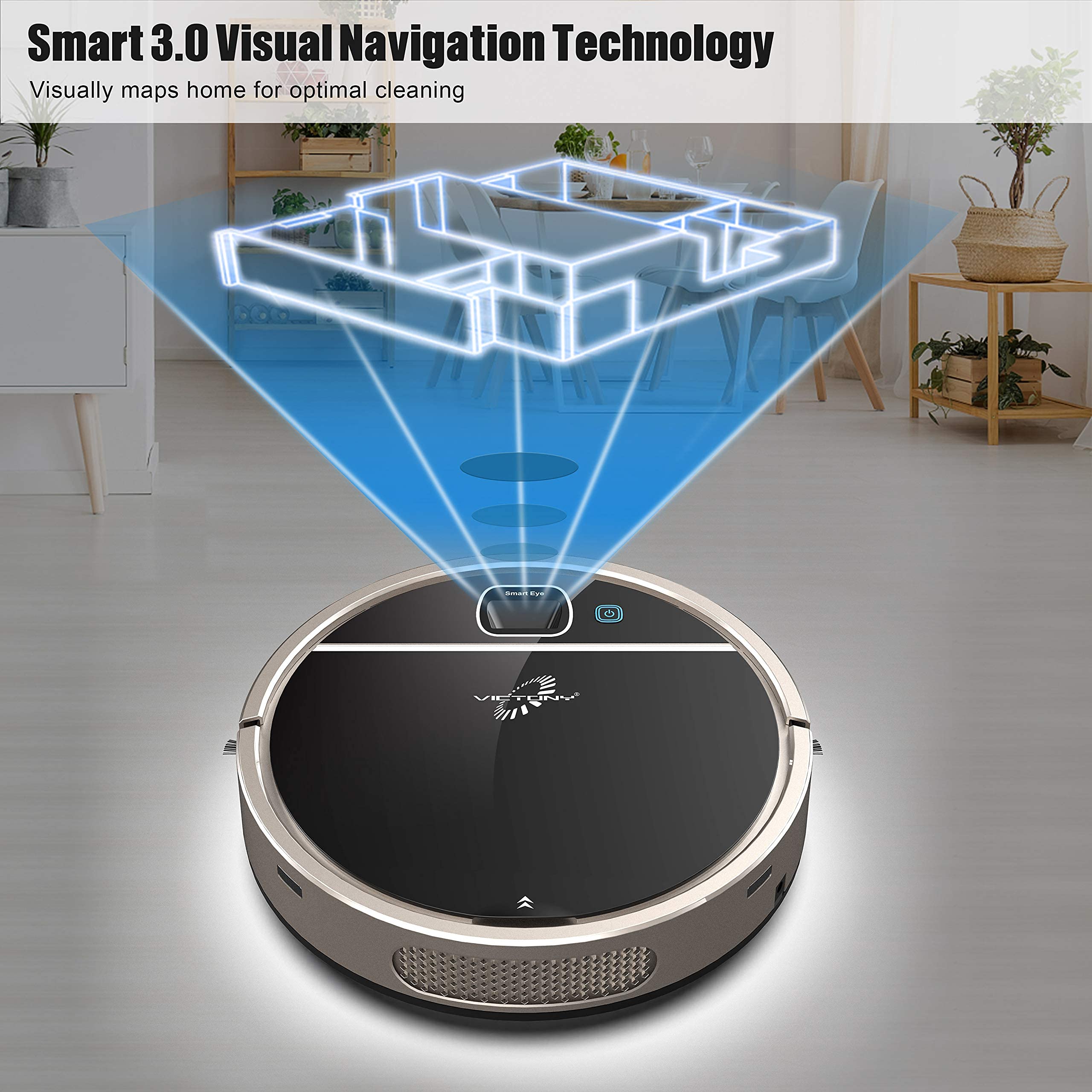 Robot Vacuum Cleaner, Robotic Vacuum Cleaner with 360° Smart Sensor Protectio, 2600mAh, 100mins Run Time, Super-Thin, 6 Clean Modes, Self-Charging, Ideal for Pet Hair, Hard Floors and Carpets