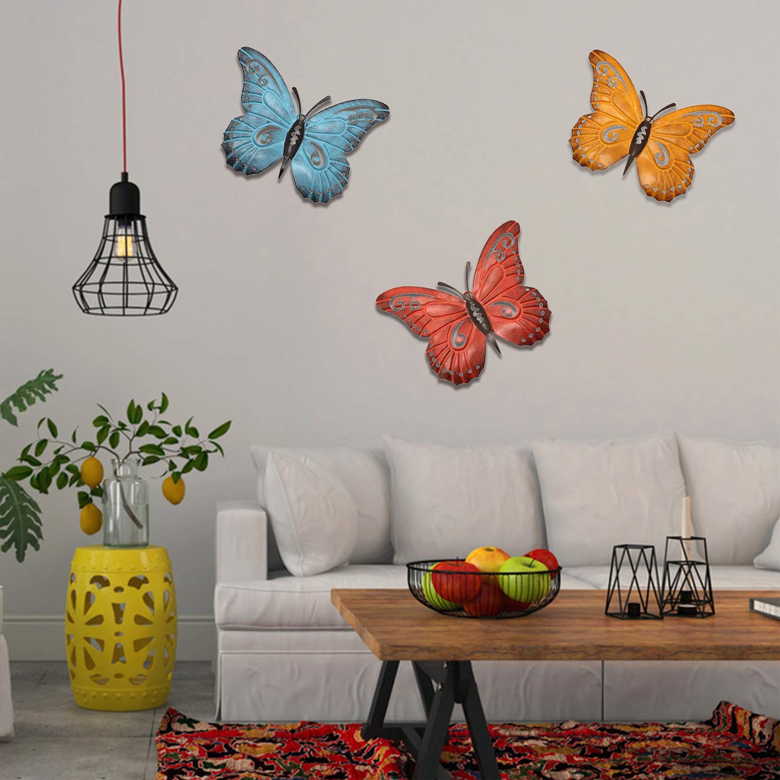 Juegoal Metal Butterfly Wall Art, Inspirational Wall Decor Sculpture Hanging for Indoor and Outdoor, 3 Pack