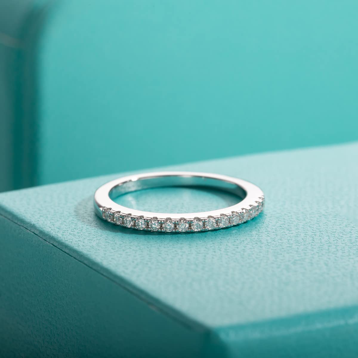 Raivari Moissanite Half Eternity Band Ring, D Color VVS1 Lab Created Diamond 14K Gold Plated Stackable Wedding Band for Women with USA Certificate, Size 6