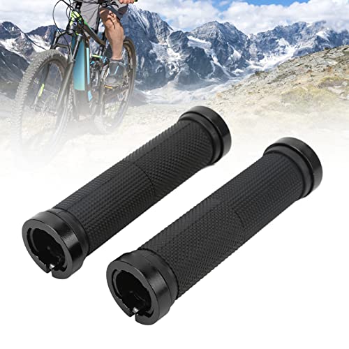 Mountain Bike Handle Bar Cover, Dustproof Bicycle Rubber Handle Bar Grips Aluminum Lock Loop Waterproof for Bike(Black)