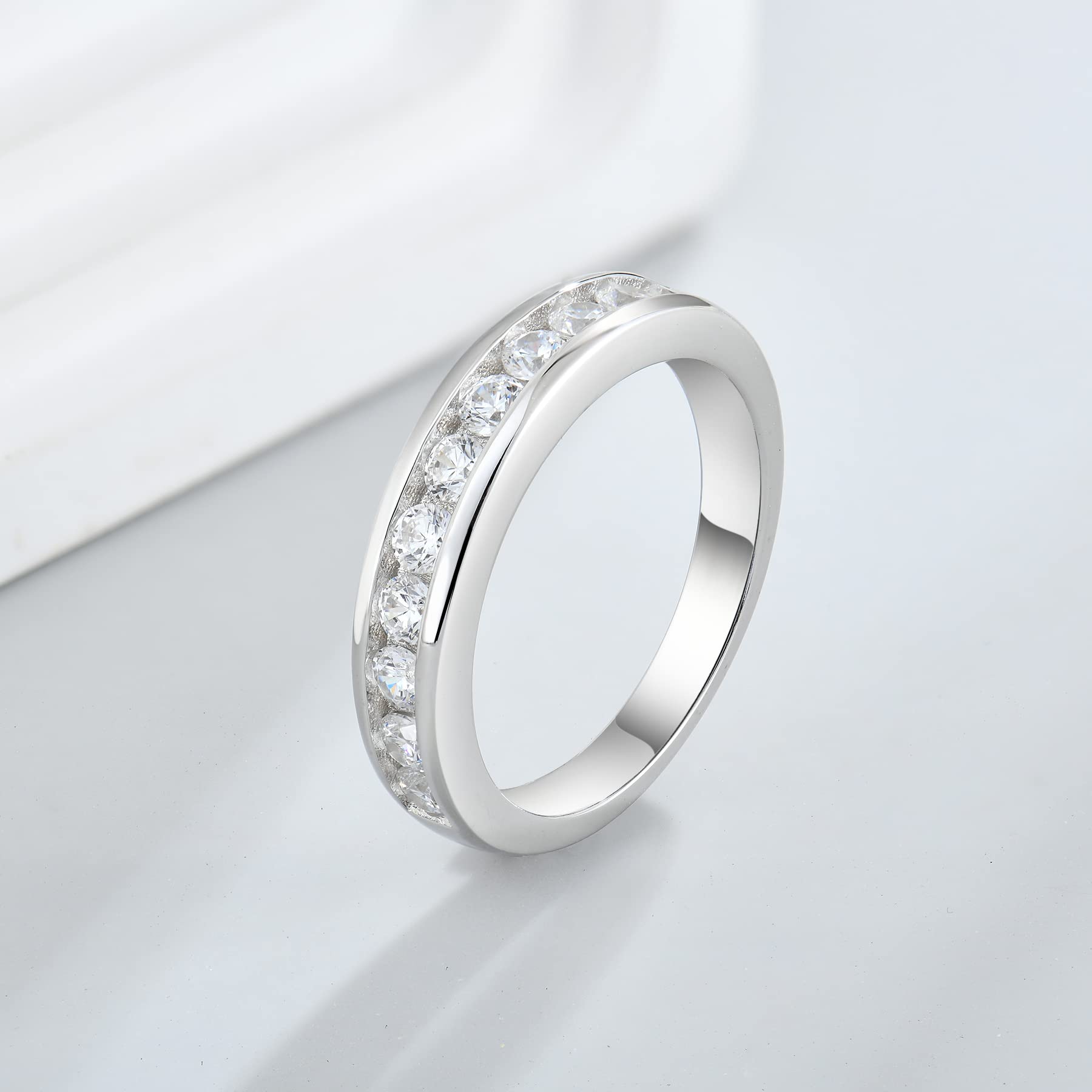 Romieka Rings Eternity Ring 14K White Gold Plated 925 Sterling Silver Cubic Zirconia Anniversary Wedding Engagement Ring,Size5