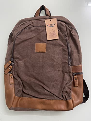 WUDON Canvas Leather Backpack for Women - Casual Style Shoulder Rucksack for Daypack Vintage Backpacks