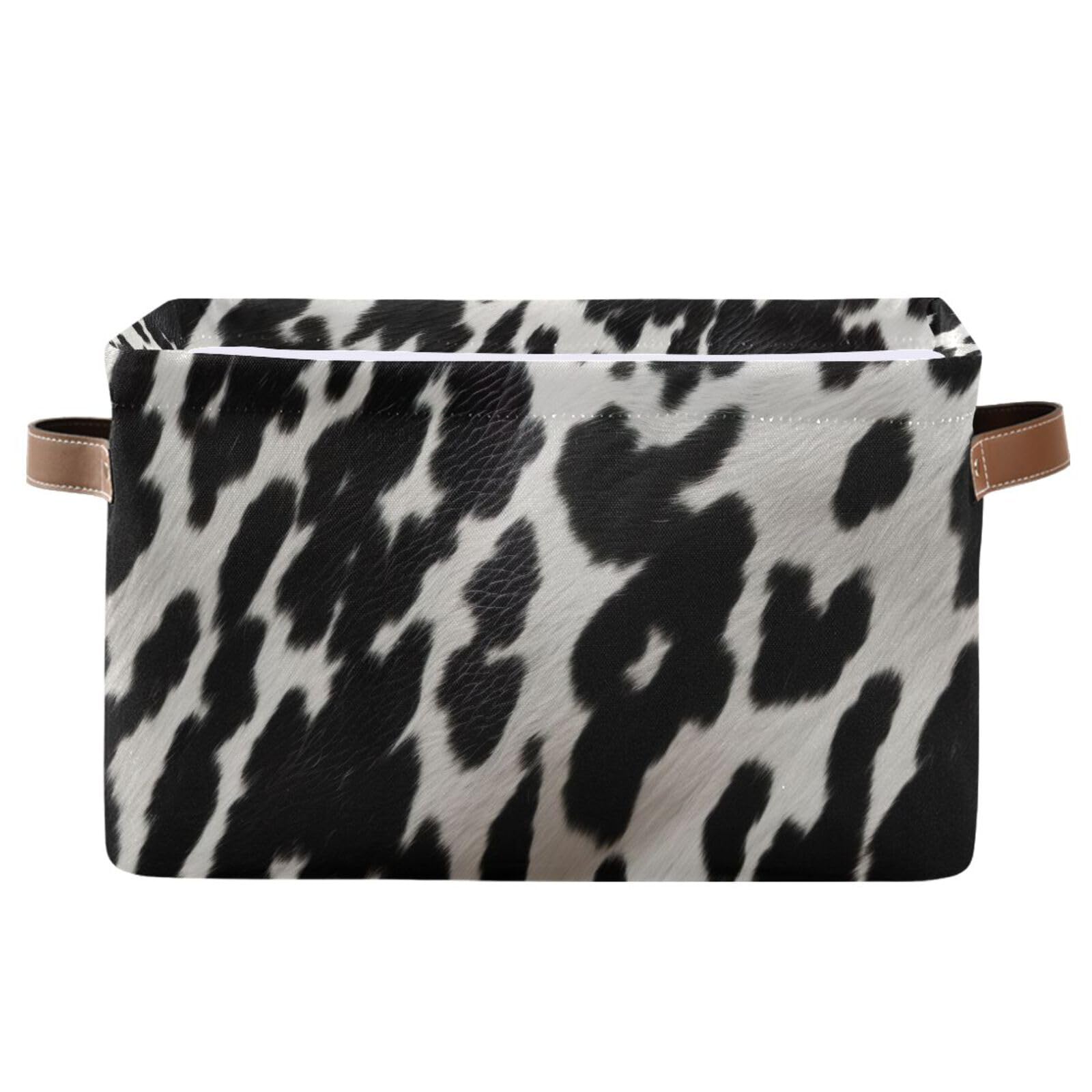 WELLDAY 1PCS Storage Basket Fuzzy Cow Texture Large Foldable Storage Bin Cube Collapsible Organizer