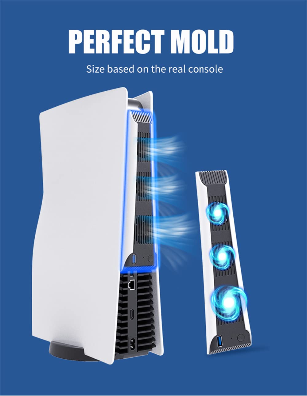 PS5 Cooler for PS5 Cooling Fan, Upgraded Quiet Cooler Fan 3 Cooler External Port USB 3.0 Accessory Compatible with Playstation 5 Digital Edition/Ultra HD Console White