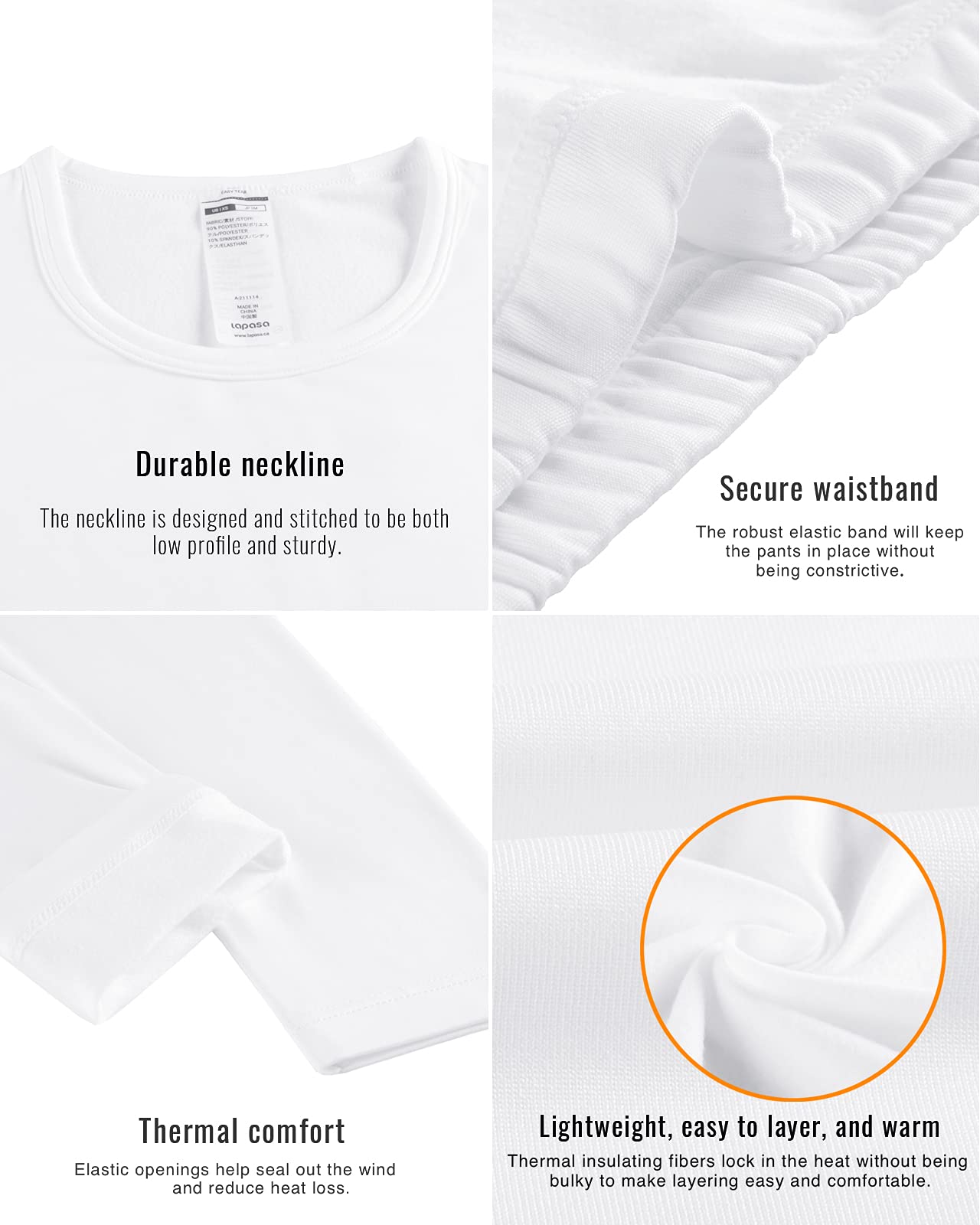 LAPASA Women's Thermal Underwear Set Fleece Lined Long Johns Top Shirt & Bottom Soft Base Layer Thermoflux 100 Mildly Warm Lightweight Cold Weather L17 Small White