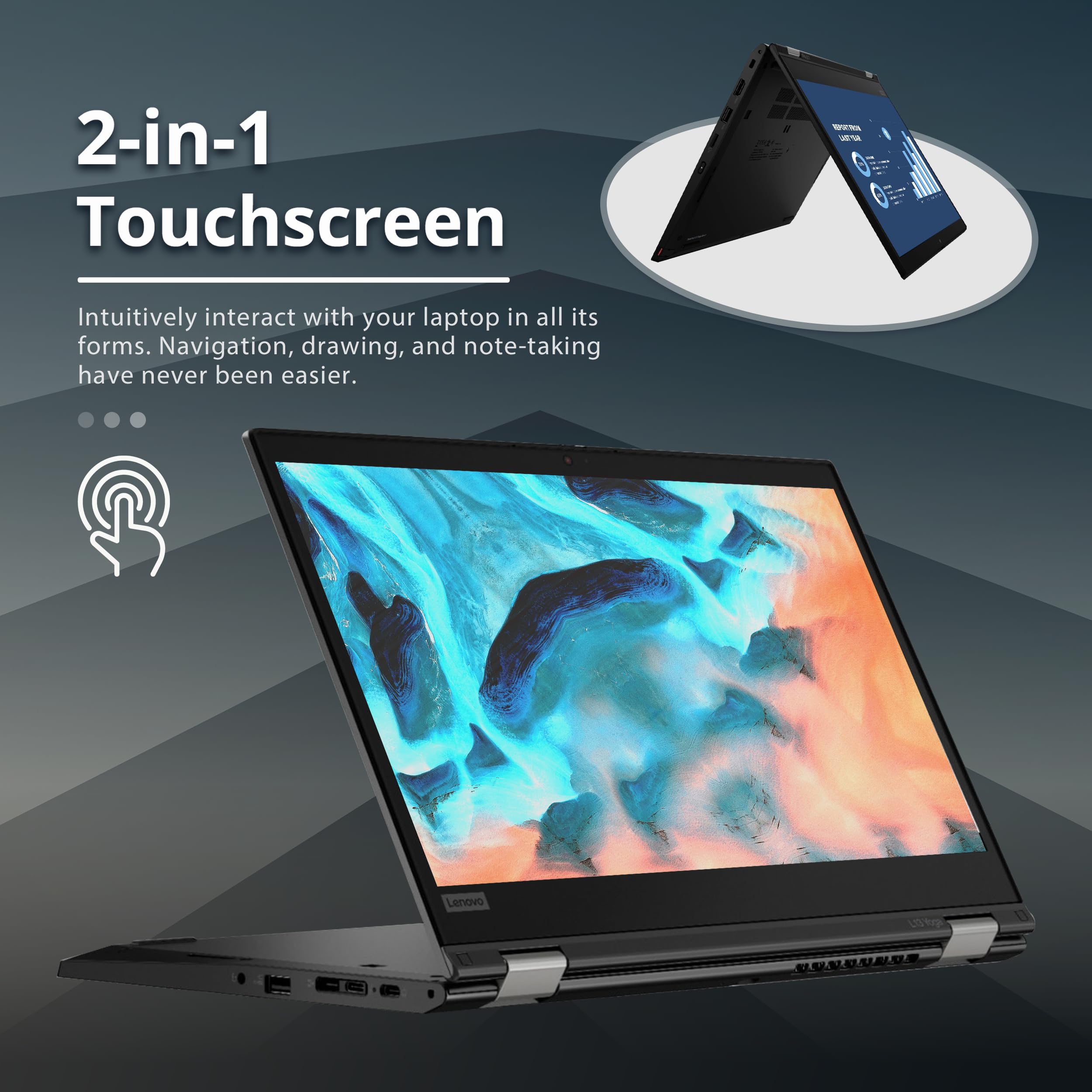 Lenovo ThinkPad L13 Yoga 2-in-1 13.3" FHD Touchscreen Laptop, Intel i5-1145G7, 16GB RAM, 2TB SSD, Intel Iris Xe Graphics, Fingerprint Reader, Backlit Keyboard, Win 11 Pro, Black, 32GB USB Card