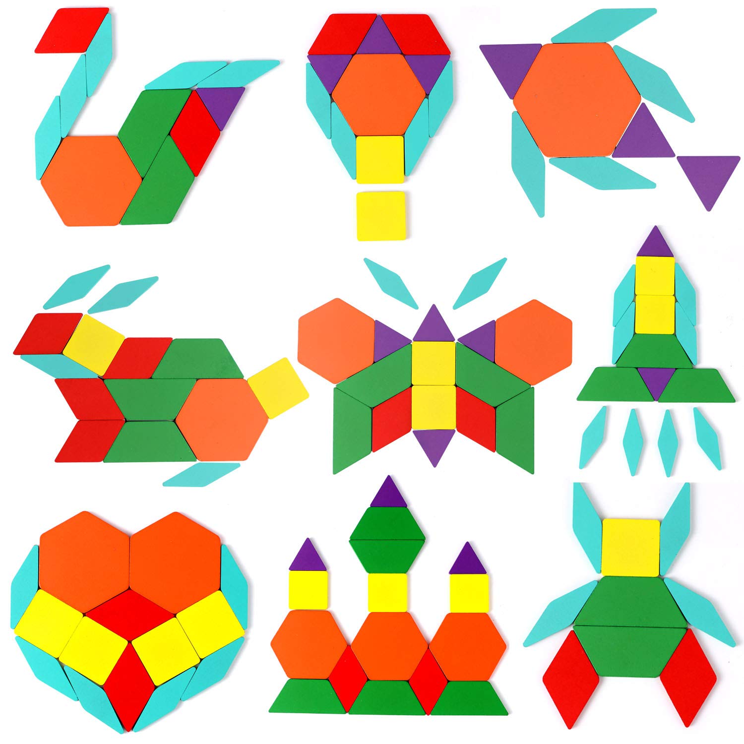 Lewo 203 PCS Pattern Blocks Set Activity Cards Wooden Geometric Shape Puzzles Tangrams Set Educational Toys for Kids