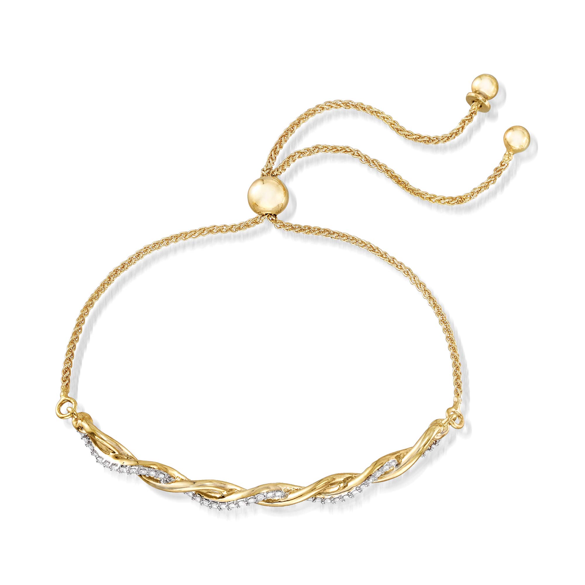 Ross-Simons 0.25 ct. t.w. Diamond Twisted Bolo Bracelet in 18kt Gold Over Sterling