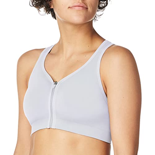 Jockey Women's Bras Mid Impact Zip Front Sports Bra, White, M