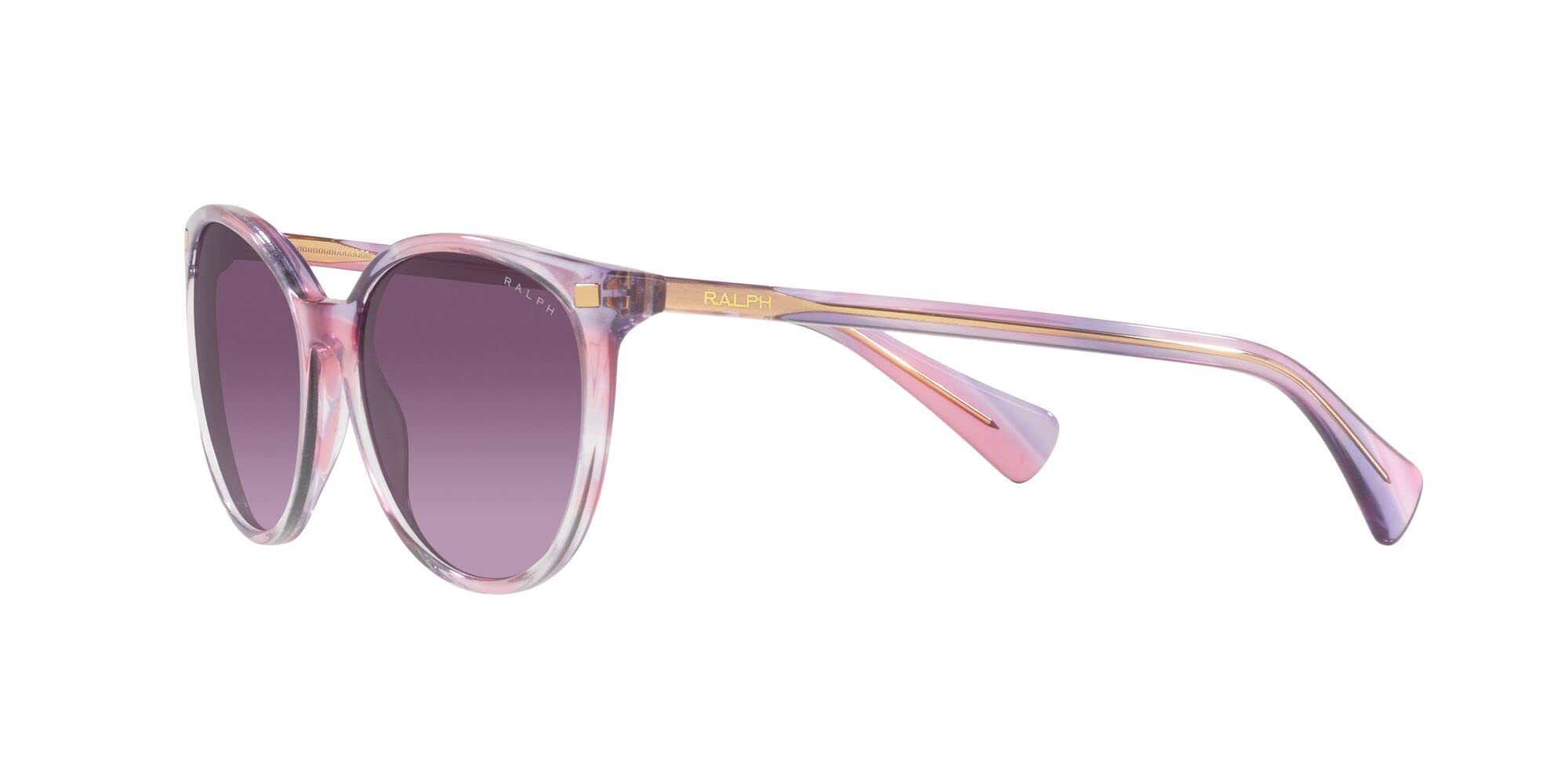 Ralph by Ralph Lauren Women's RA5296 Round Sunglasses, Shiny Black/Gradient Grey, 55 mm