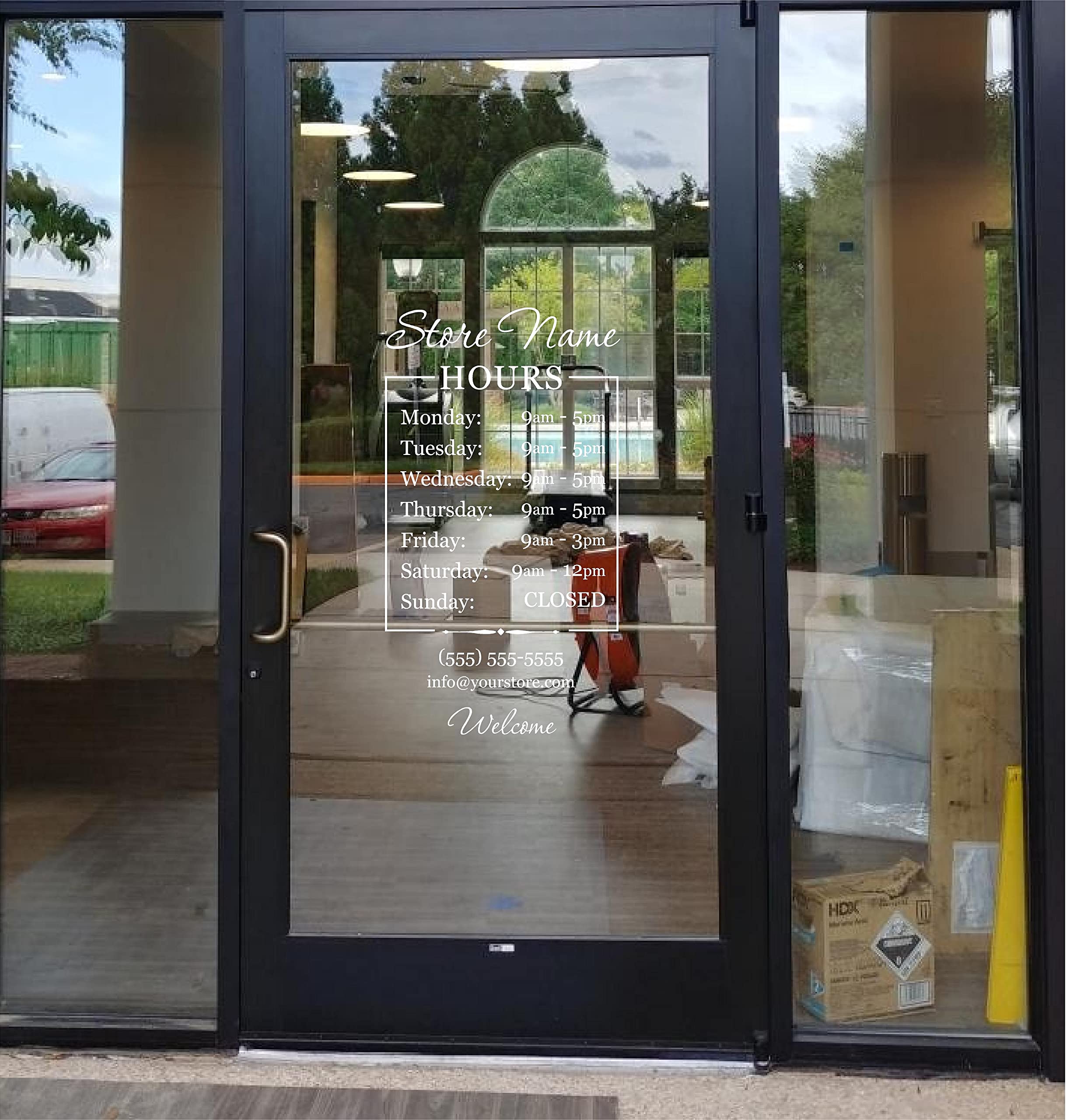 Store Company Business Hours Fully Custom Personalized Glass Door Window Storefront Professional Sign Decal Stencil