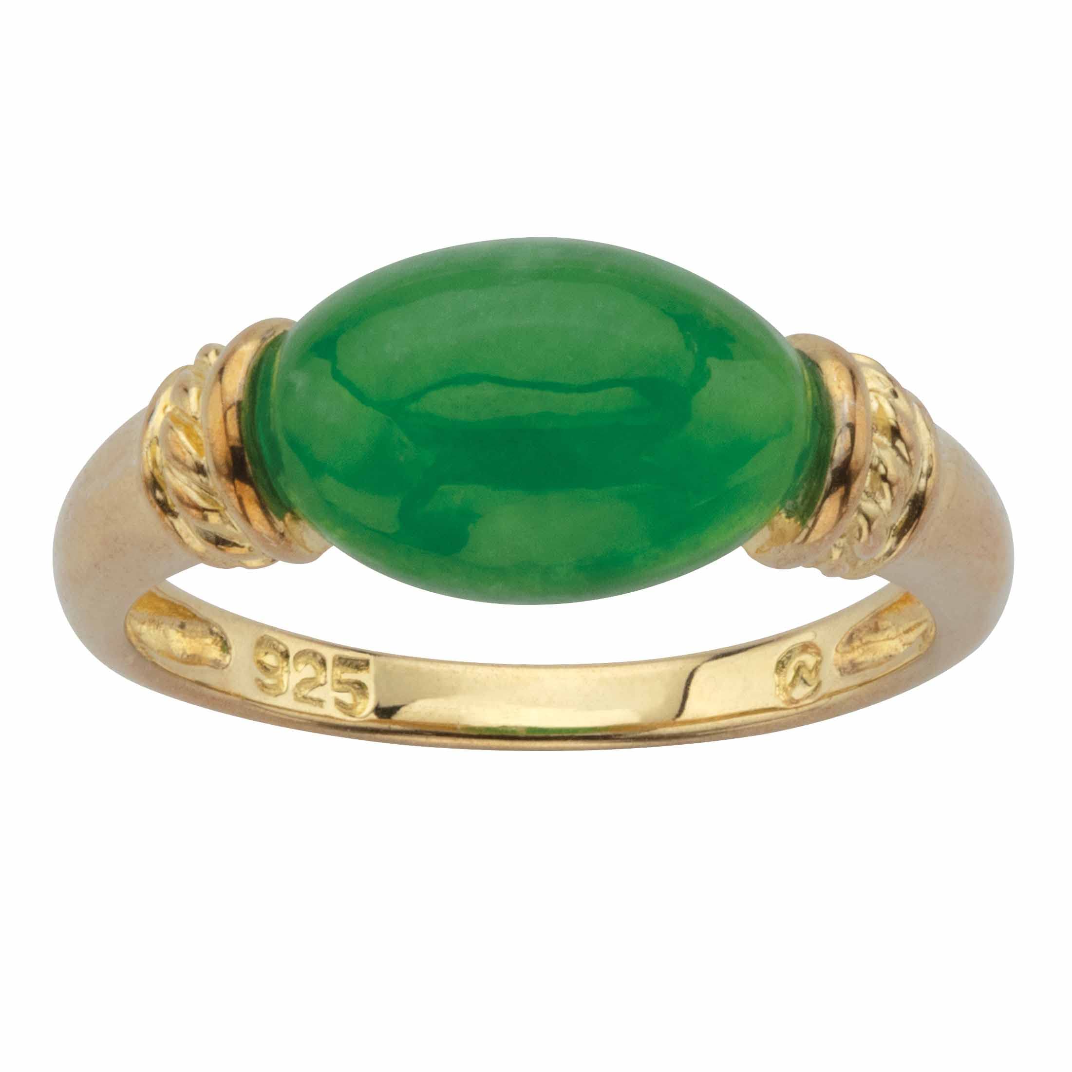 PalmBeach Yellow Gold-plated Sterling Silver Oval Shaped Genuine Green Jade Ring Sizes 6-10 Size 6