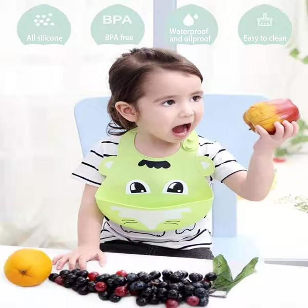 Silicone Baby Bibs Easily Wipe Clean ,Cartoon baby bibs for Child,Comfortable Soft Waterproof Bib Keeps Stains Off (two pack)
