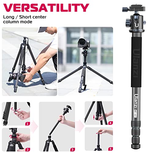 ULANZI MT-61 Professional Camera Tripod, 68.5" Lightweight Carbon Fiber Trabel Tripod with Arca Quick Release 1/4" Screw & 360° Ballhead, for Most Cameras/DSLR/Projector, Weight 3.55lbs, Maxload 33lbs