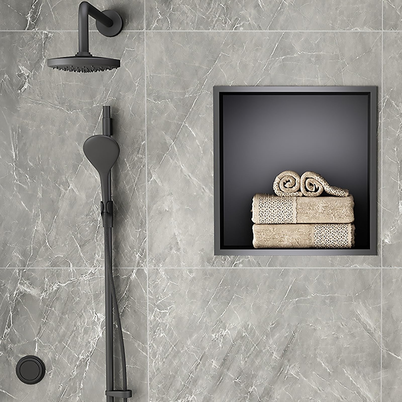 ZHAIUPON Shower Niche 12" x 12", Stainless Steel Wall Shower Niche No Tile Needed,Black Single Shelf Recessed Shower Shelf for Home Bathroom Storage Soap Niche