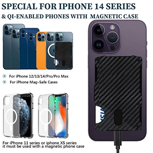 WXM Magnetic Phone Card Holder with Magnetic Wireless Charging Wallet Credit Holder Real Carbon Fiber RFID Blocking Minimalist Mens Gift