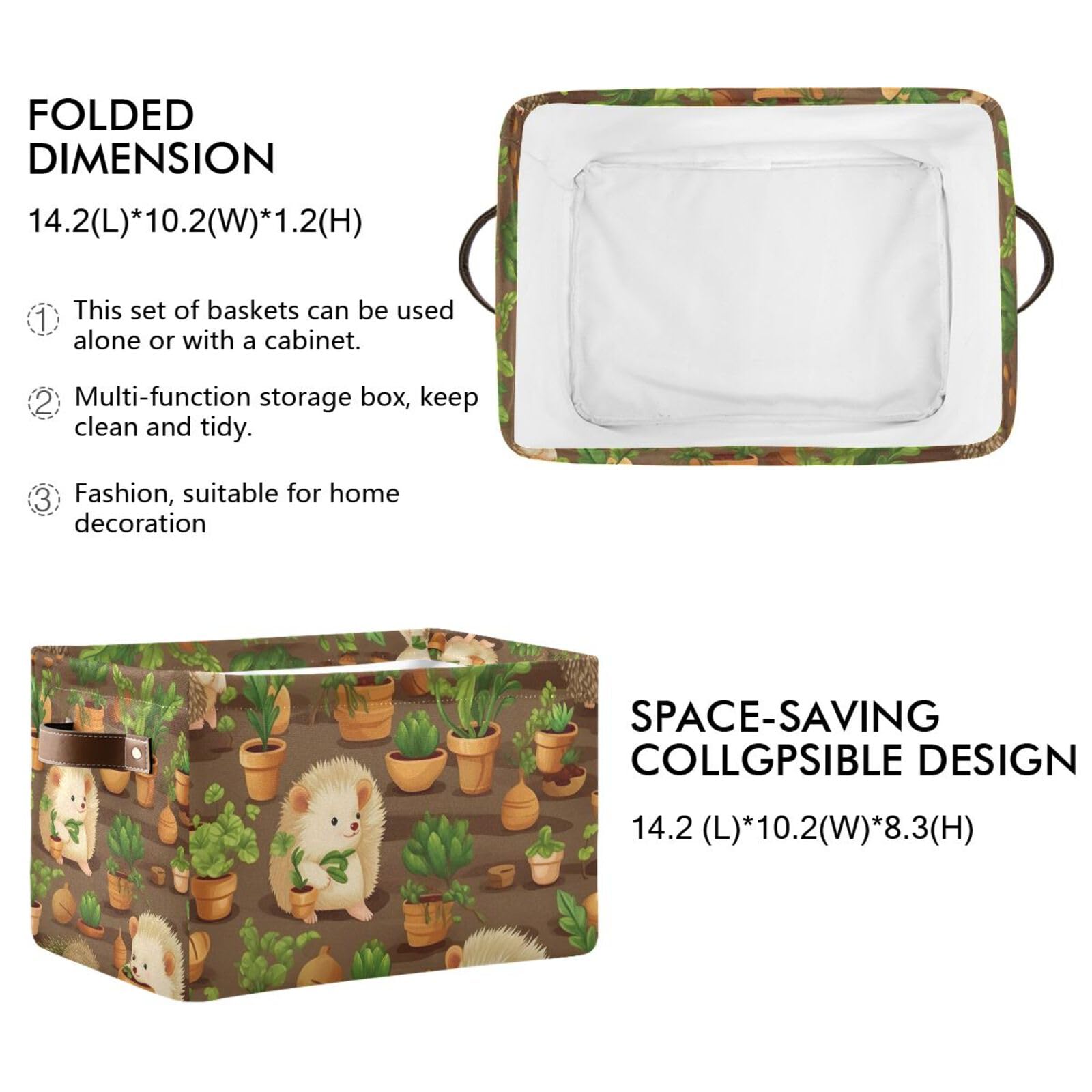 WELLDAY 1PCS Storage Basket Hedgehogs Pattern Large Foldable Storage Bin Cube Collapsible Organizer