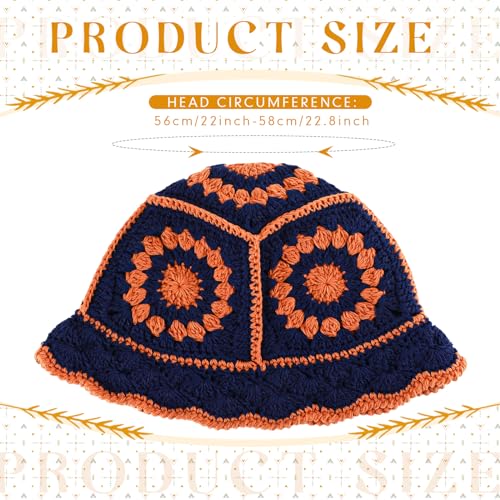 Silicherry 4 Pcs Crochet Bucket Hat Women Knitted Beanies Cap Boho Cute Knit Hat Handmade Fishing Hat Floral Basin Cap Beach Hat for Vacation Traveling