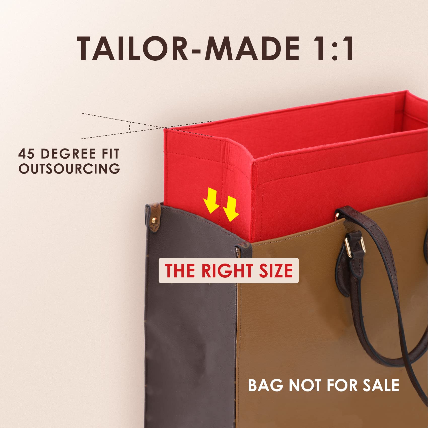 OAikor Bag Organizer Insert for Onthego GM 40 Handbag & Small D Book Tote, Felt Tote Bag Insert Organizer with Zipper and Cover, 9 Compartment, Bag in Bag(XL, Red)