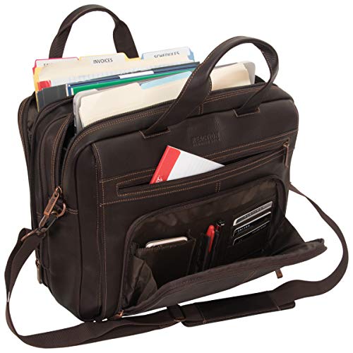 Kenneth Cole Reaction Full-Grain Colombian Leather Briefcase Expandable RFID 15.6" Laptop Computer Business Portfolio Shoulder Bag, Brown