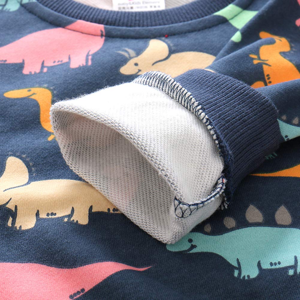 Julerwoo Girls Cotton Sweatshirts Dinosaur Printed Crewneck Tops (4T, Navy)