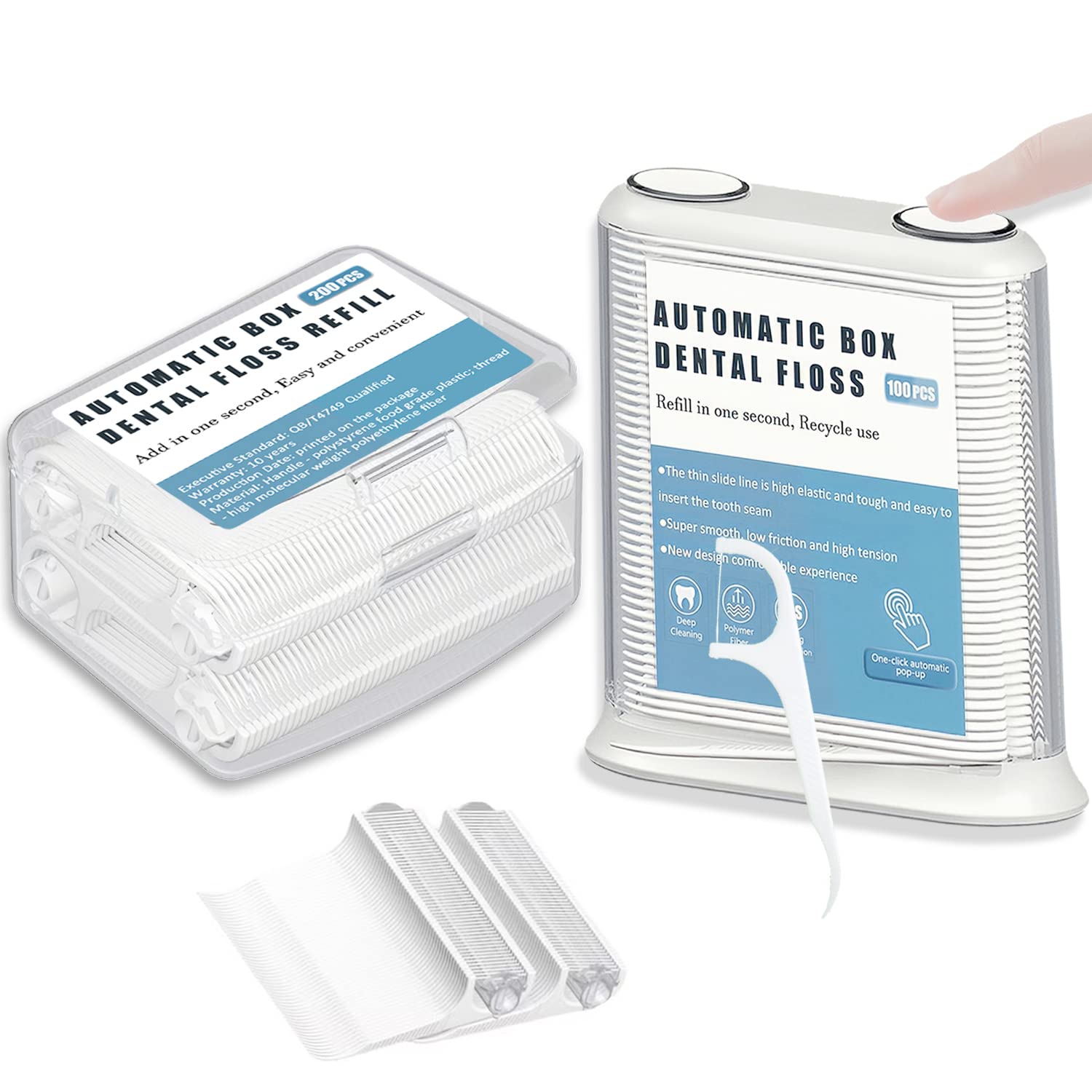 ZHENBUCUO Floss Picks Dispenser, Total 300 Count(White) Dental Flossers for Adults, Pop-up Automatic Floss Dispenser and Refills, Dental Floss Pick Holder Reusable for Home Hotel Travel Clean Teeth