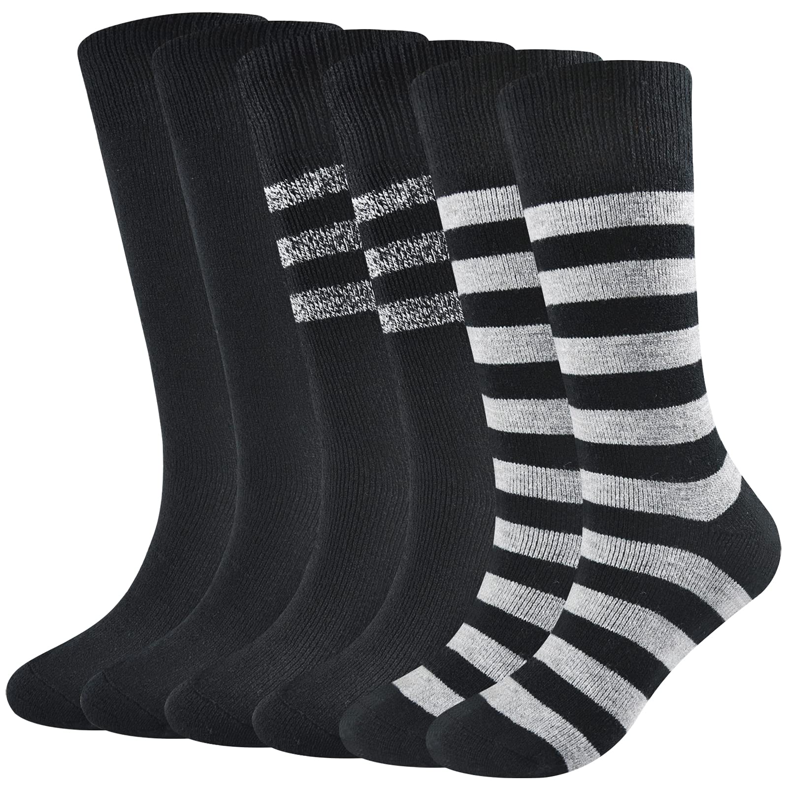LO SHOKIM Warm Thermal Socks Men Thick Hiking Socks Women Breathable Athletic Boot Socks Winter Ski Crew Socks 3 Pairs(Stripe,L)