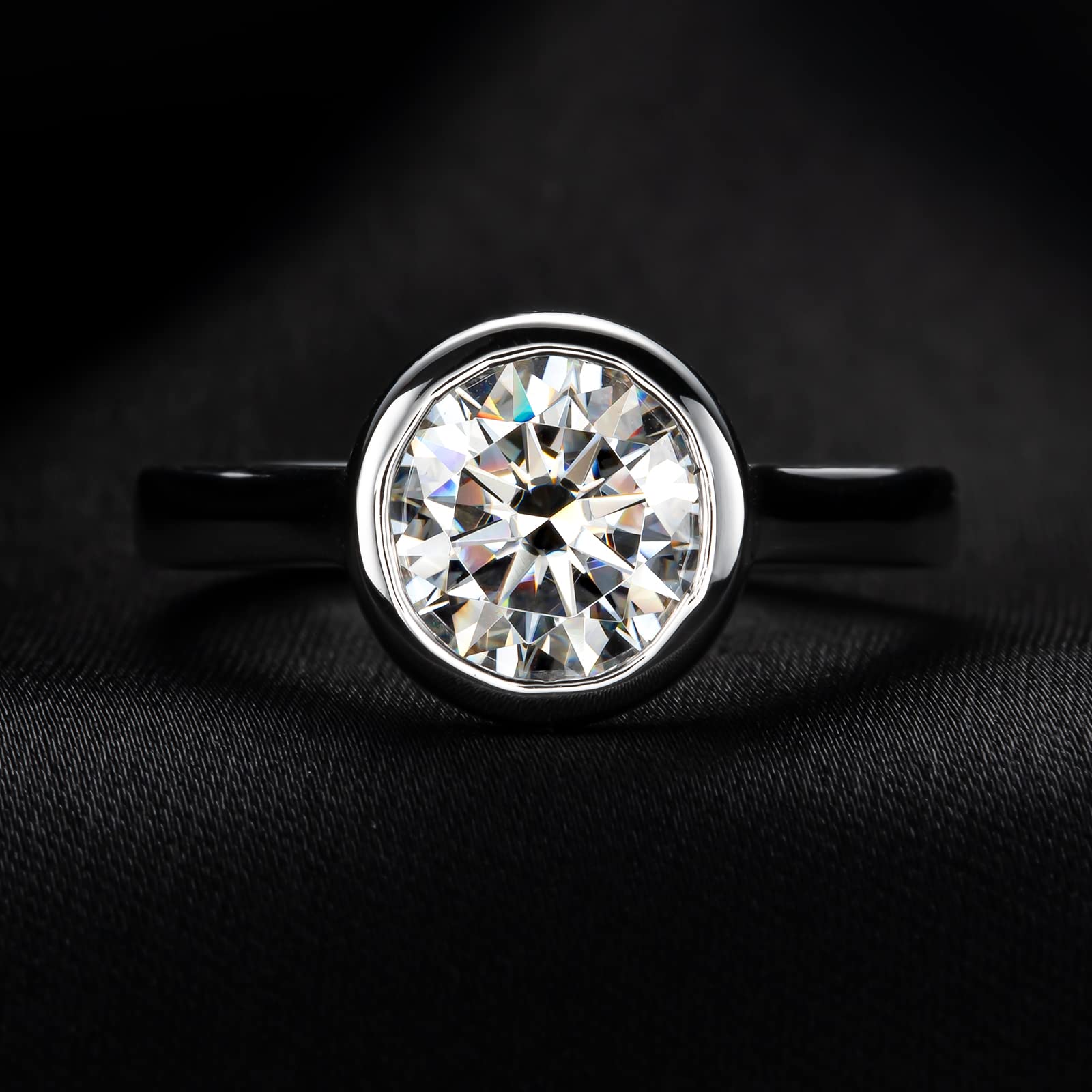 Raivari Moissanite Engagement Rings,2 CT Bezel Setting Round Lab Created Diamond Solitaire Promise Rings in 14K White Gold Plated Sterling Silver, Anniversary Rings for Women7