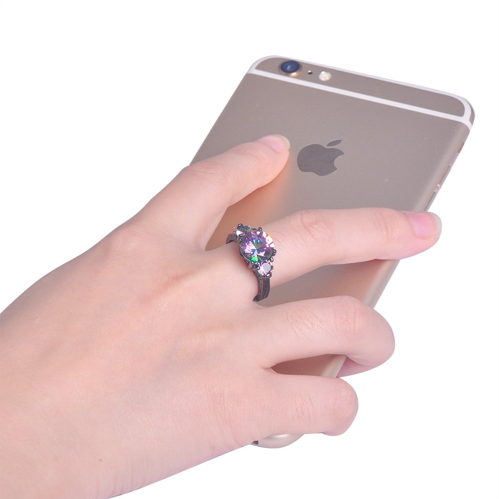 JunXin jewelry 2016 New Mysterious Rainbow Topaz Ring,14KT Black Gold Wedding Rings Sz 9