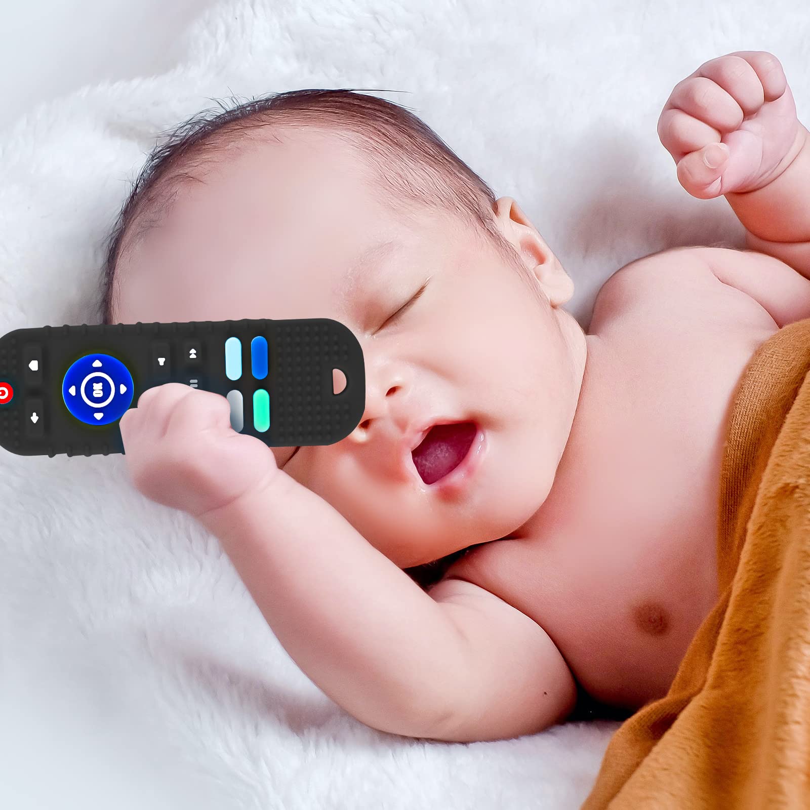 Silicone Baby Teething Toy Remote Control Shaped Baby Teether with a Cute Pacifier Clip Chain Soft Baby Chew Toys Early Sensory Education Molar Toy for Babies 3-18 Months (Black)