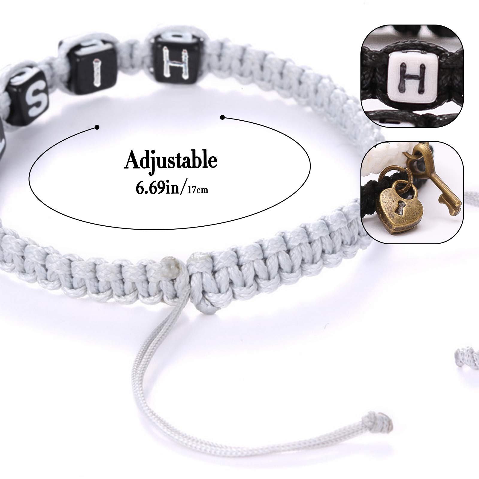 MJartoria Couples Bracelets, Personalized Matching Bracelets for Couples His and Hers, Handmade Rope Braided Rhinestone, Stainless Steel Bracelets for Lover BFF Bracelets for 2 (White)