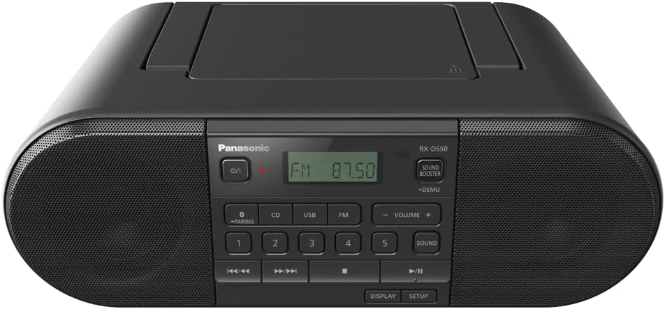 Panasonic RX-D550 Boombox - High Power Portable Stereo AM/FM Radio, Bluetooth, CD, with USB 110-240 Volt (Black)