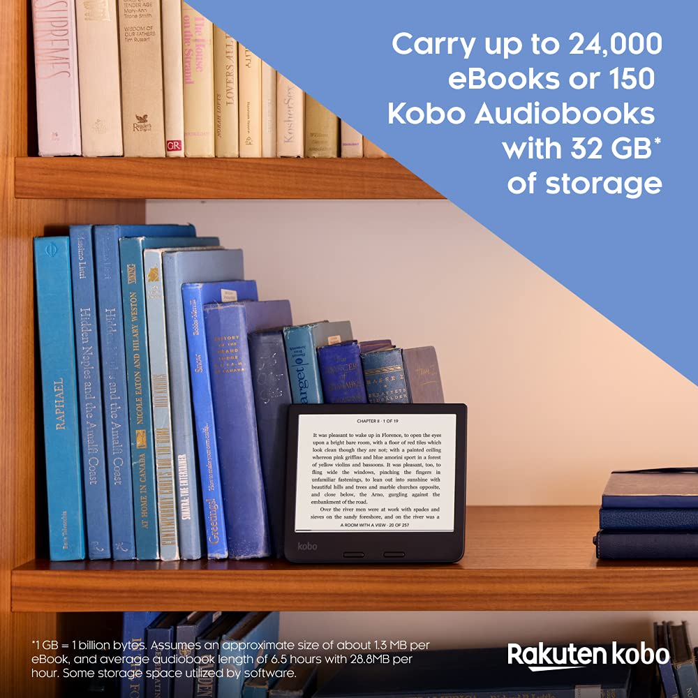 Kobo Libra 2 | eReader | 7โ Glare Free Touchscreen | Waterproof | Adjustable Brightness and Color Temperature | Blue Light Reduction | eBooks | WiFi | 32GB of Storage | Carta E Ink Technology | White