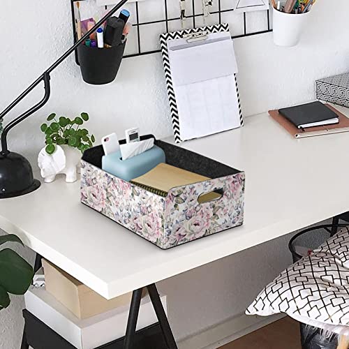 xigua Large Foldable Storage Bins, Felt Storage Basket with Handles, Storage Containers Organizer for Clothes, Toys, Shelves, Closet, Office, Bedroom, Bouquets Of Roses