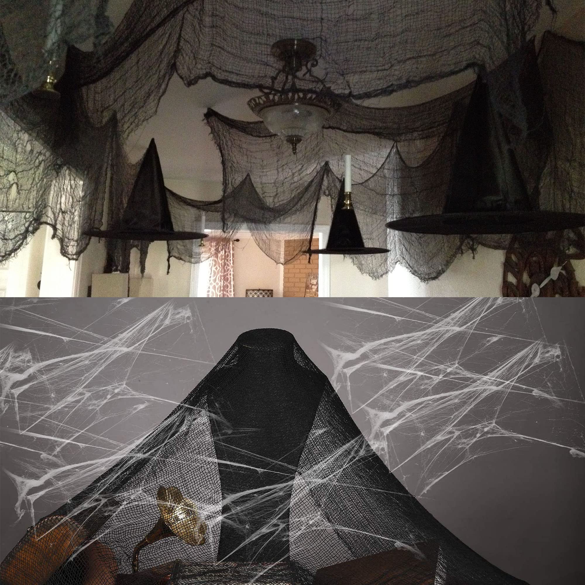 Moon Boat 393" x 79" Black Creepy Cloth + Spider Web - Halloween Decorations Haunted House Indoor Outdoor Party Decor