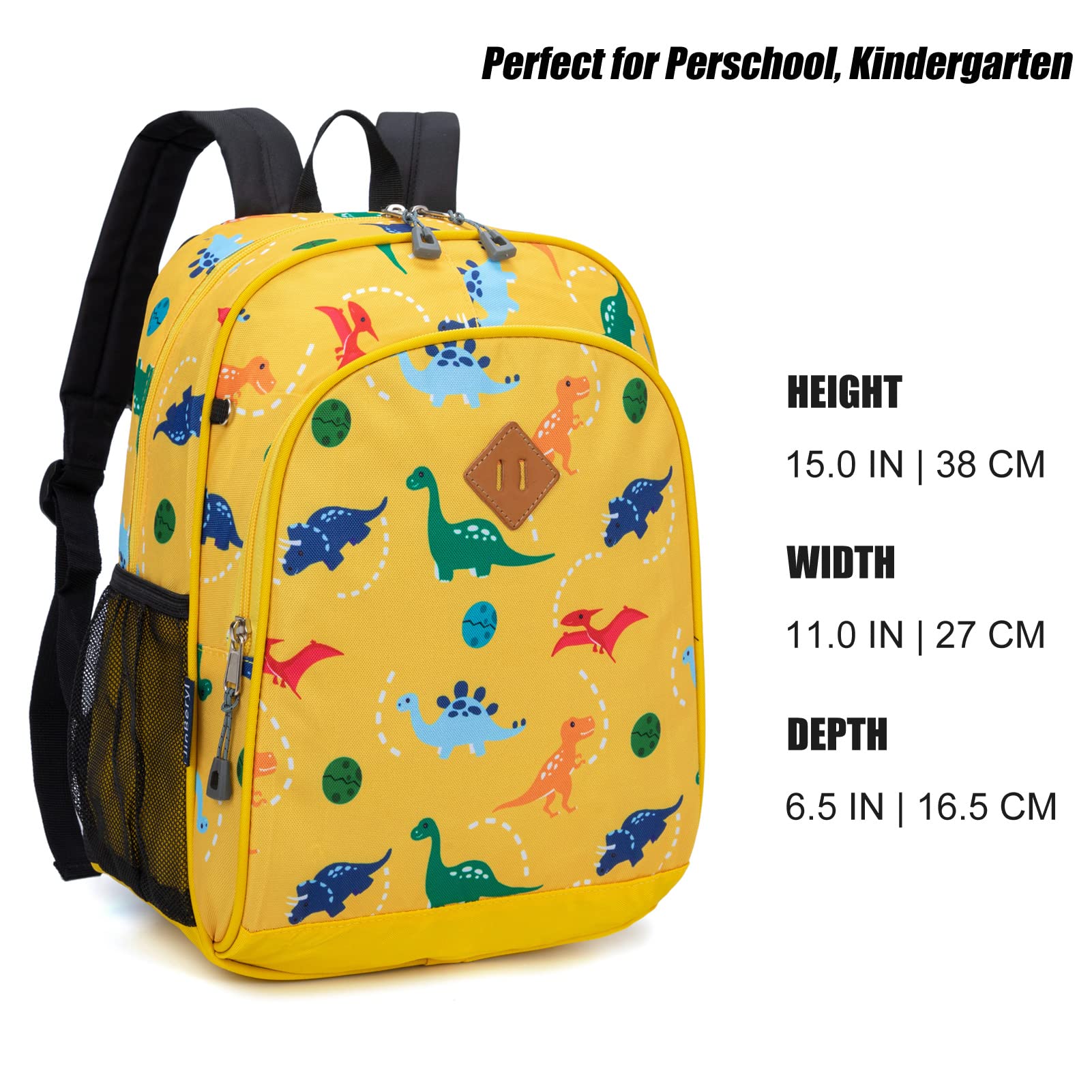 JinBeryl Toddler Backpack for Boys, 12 Inch Kids Dinosaur Backpack for Preschool or Kindergarten, Yellow