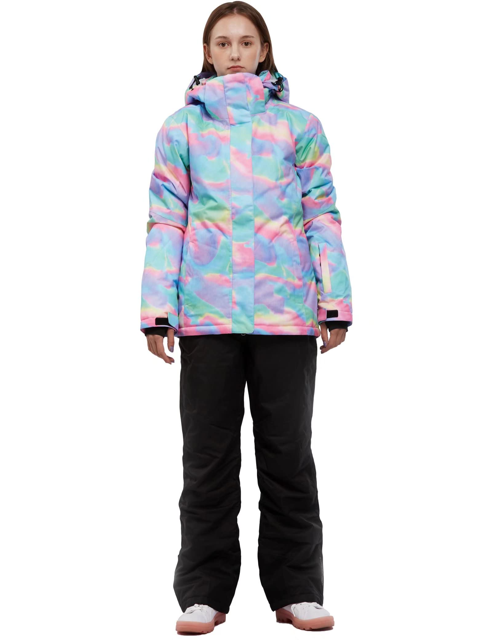 MOUS ONE Women's Ski Jackets and Pants Set Waterproof Snowboard Snowsuit Colorful Winter Warm Snow Coat Suit Windproof Insulated(Pink+Black, M)