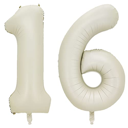 XKFCFC 40Inch Beige Cream 16 Balloon Numbers - Nude color Champagne Kalisan Big Giant Jumbo Large Number Foil Mylar 16th for Birthday Party Supplies 16 Anniversary Events Decorations (Cream-16 Number)
